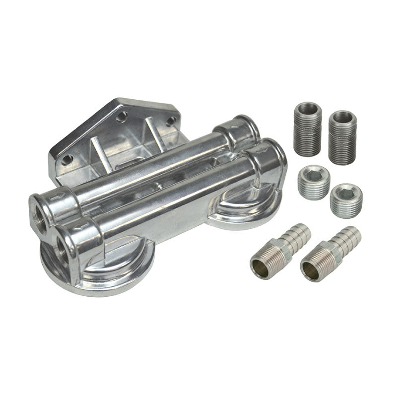 Derale Remote Filter Mount Dual Side Ports 1/2" NPT 3/4"-16 Filter Thr ...